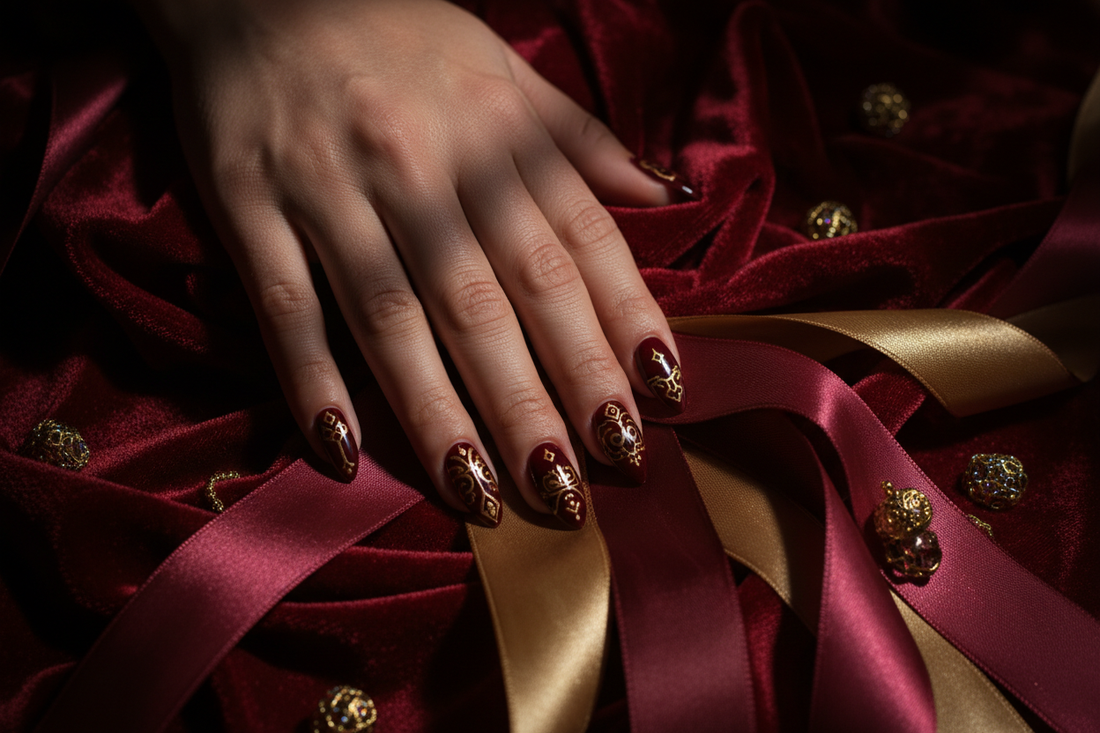 Artisan Red & Gold Nails: 2026 New Year Art | TsukiNails – Tsuki Nails