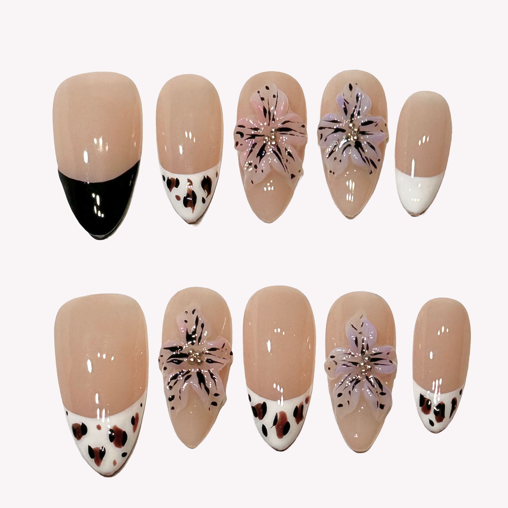 Lily Crown Press On Nails | Mocha Nude & Black Calligraphy–Tsuki Nails